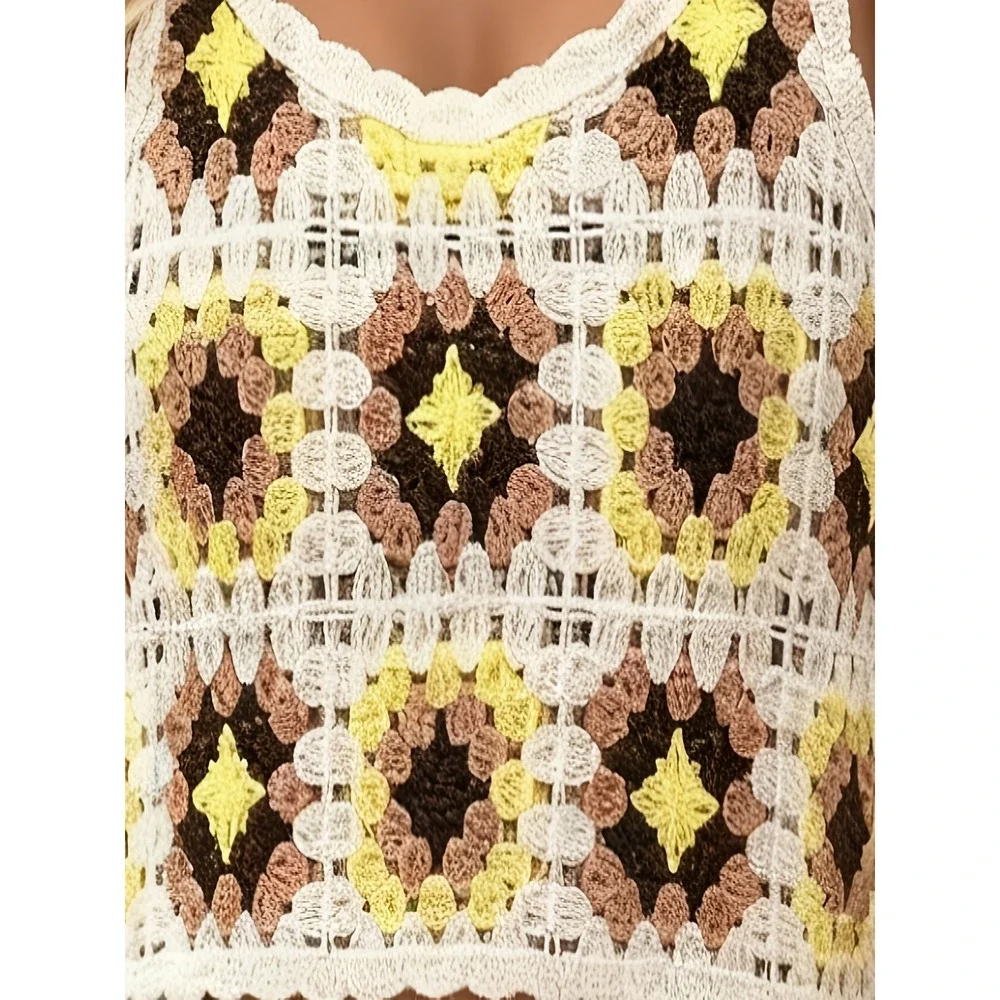 Unbranded | Tops | Unbranded Boho Crochet Granny Square Crop Top Yellow ...